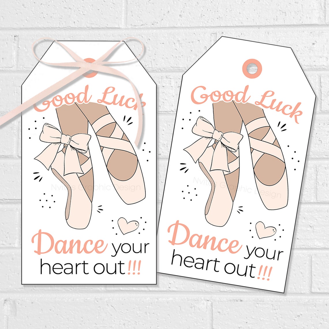 Dance Good Luck Tags: Printable Ballet Slipper With Blush Pink Bow ...