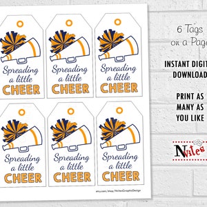 Spreading a Little Cheer Tags, Cheerleading Team Treat Labels ...