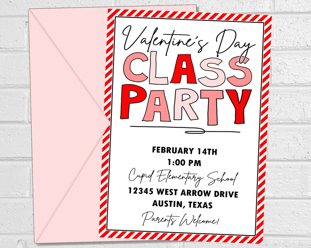 Class Party Invitation for Valentine's Day, Printable School Valentine ...