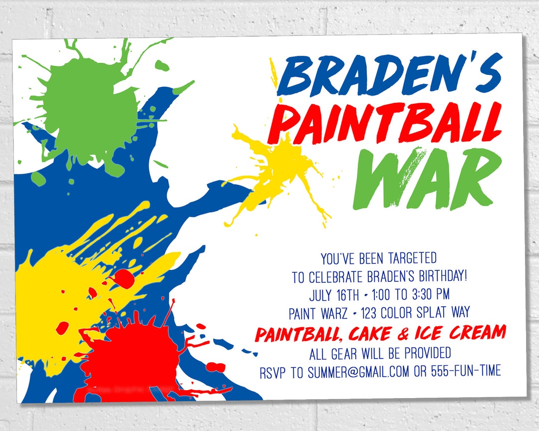 Paintball Birthday Party Invitation, Paint Fight or Jelly Ball War ...