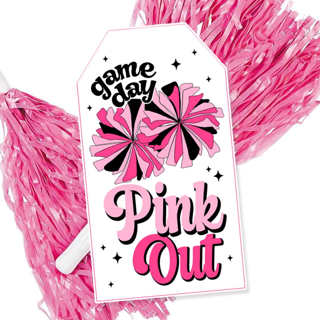 Cheer Pink Out Game Day Treat Tags, Dance Good Luck Goodie Bag Wrap ...