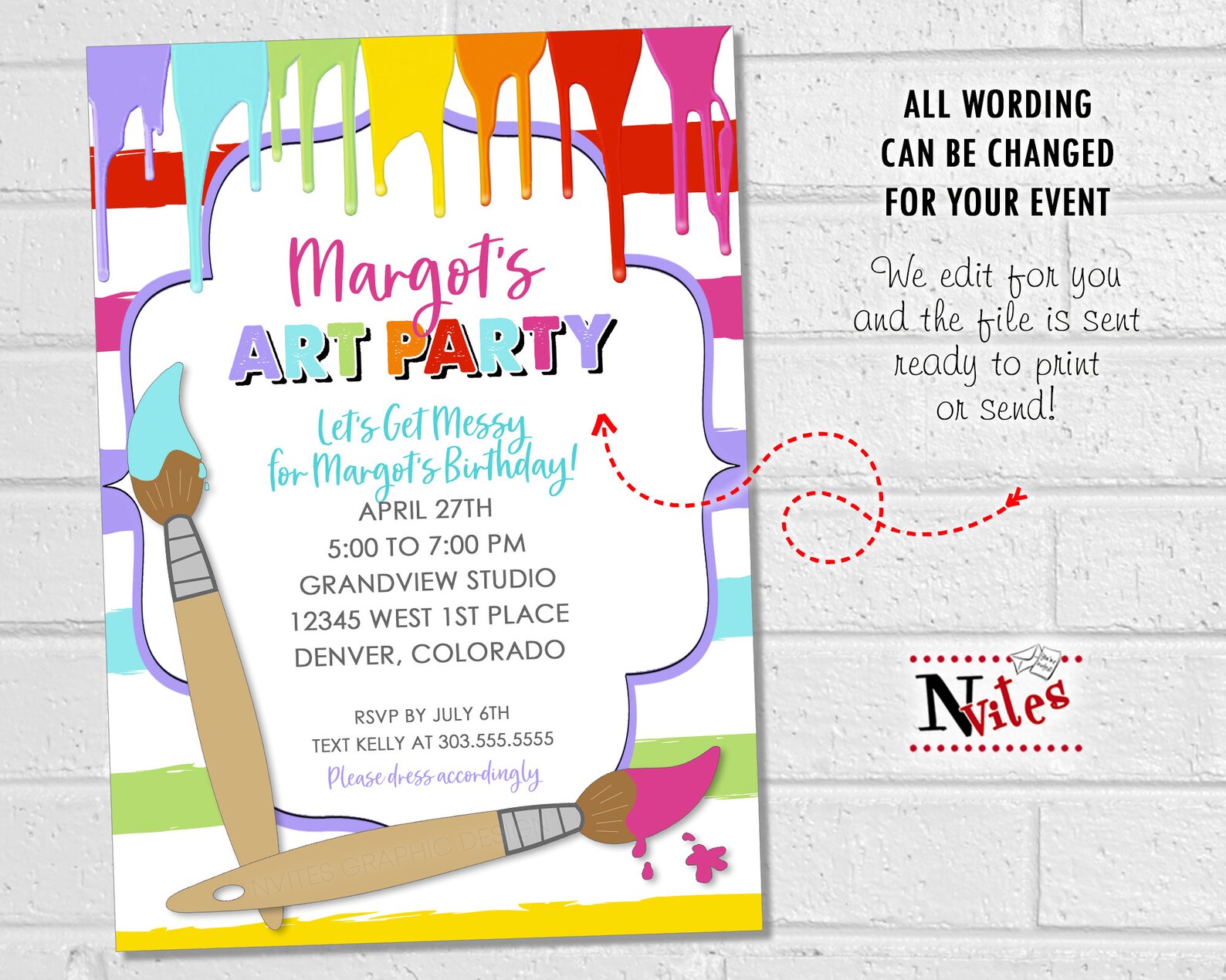 Paint Party Invitation Kids Art Birthday Party Paint and Sip - Etsy