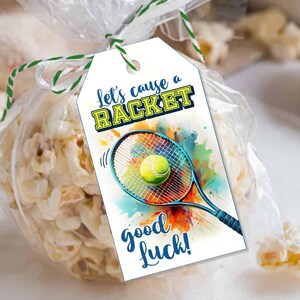 Tennis Good Luck Tags, Tennis Team Let's Cause a Racket Treat Tags or ...