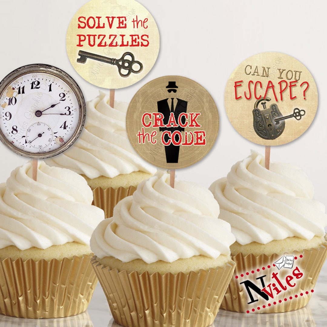 Escape Room Cupcake Toppers, Spy Party Favor Tags (printable PDF) - Etsy