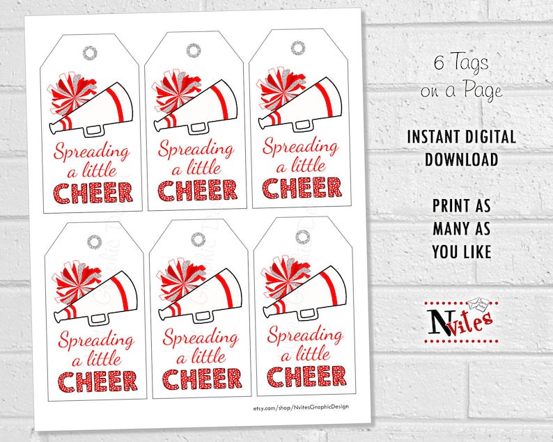 Spreading a Little Cheer Tags, Cheerleading Team Treat Labels ...