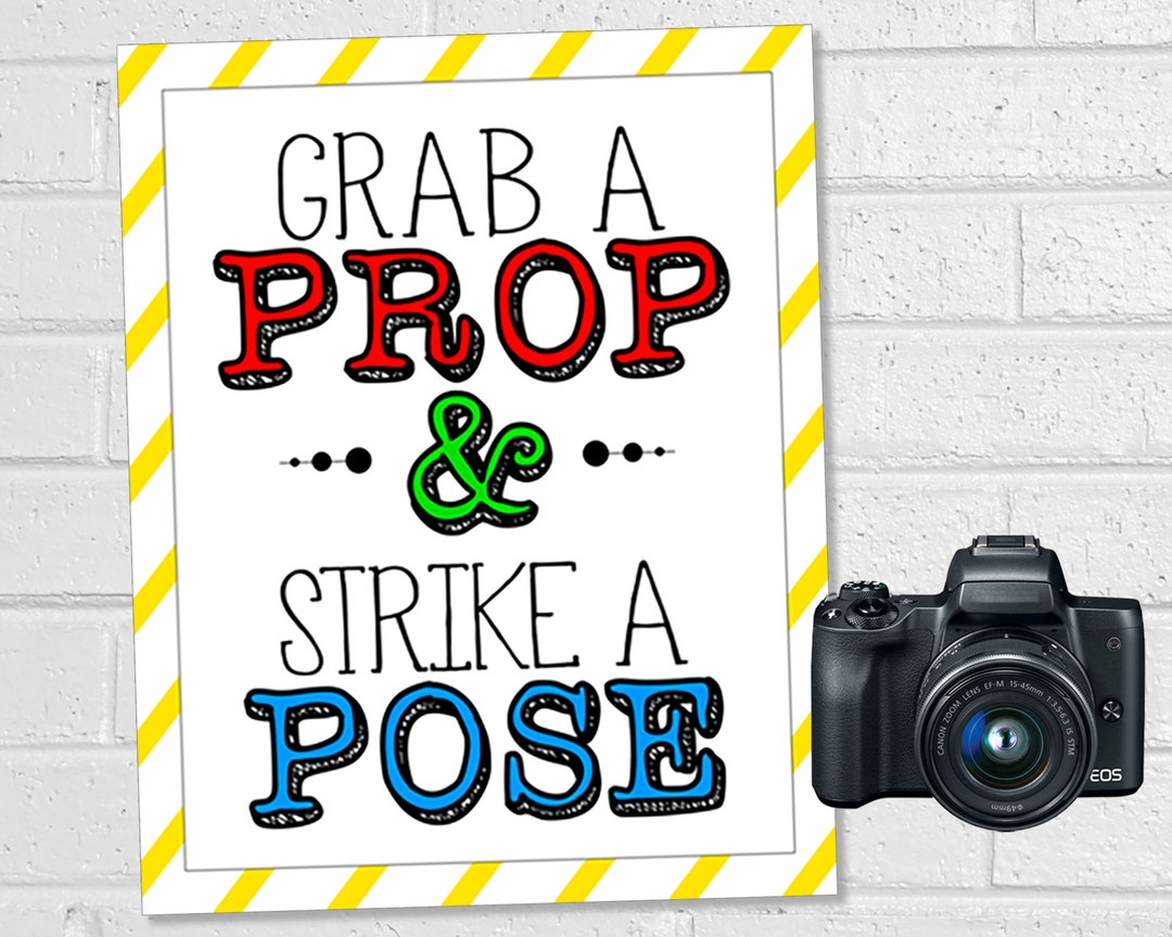 Colorful Photo Booth Sign, Grab a Prop & Strike a Pose Selfie Display ...