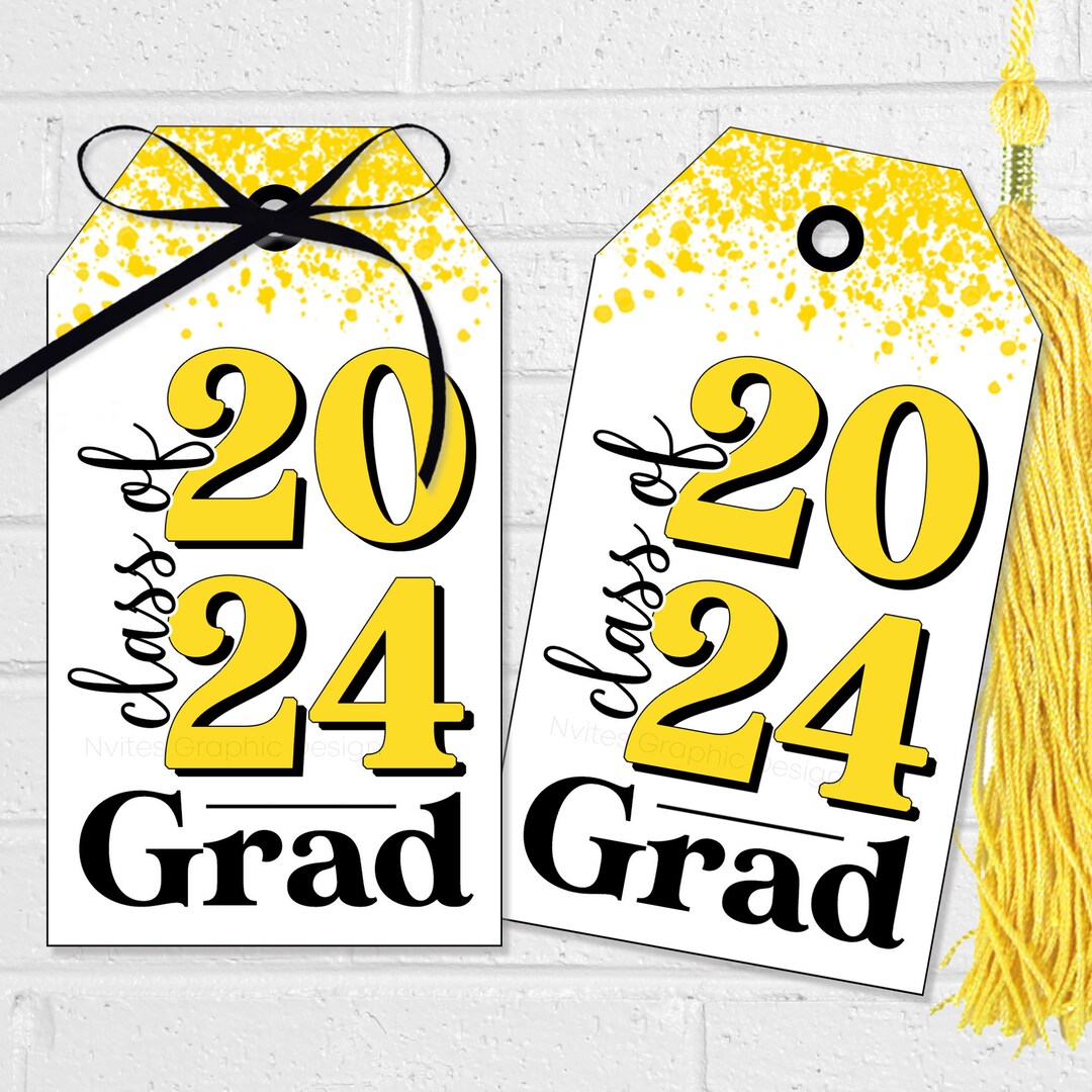 2024 Graduation Tags, Bright Yellow Class of 2024 Party Favors, Modern ...