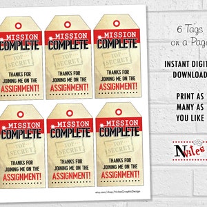 Special Agent Thank You Tags, Mission Complete Labels, Printable Spy ...