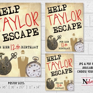 Escape Room Party Sign, Personalized Mystery Party Poster, Kids Spy or ...