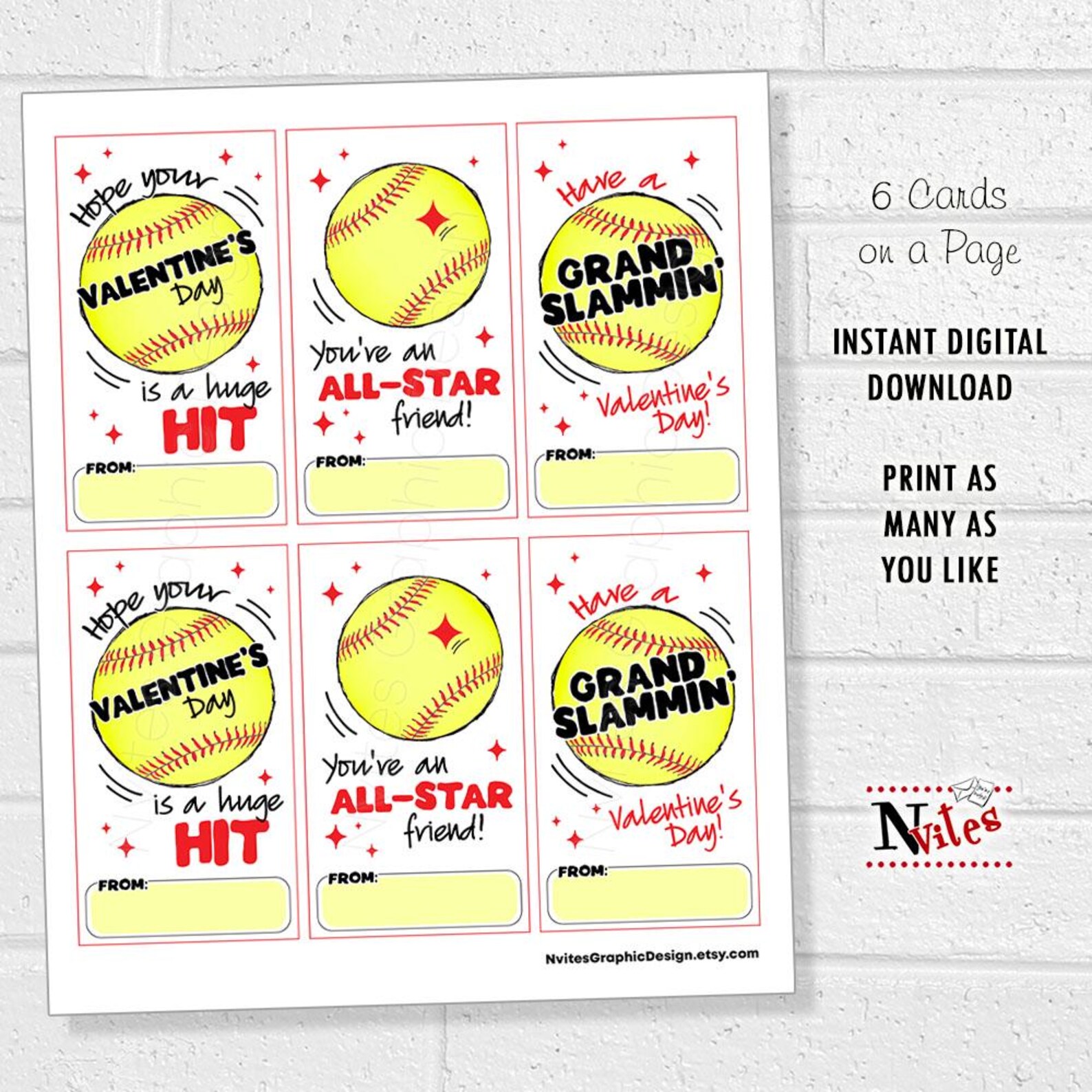 Softball Valentine Tags, Grand Slam Cards, Printable Softball Goodie ...