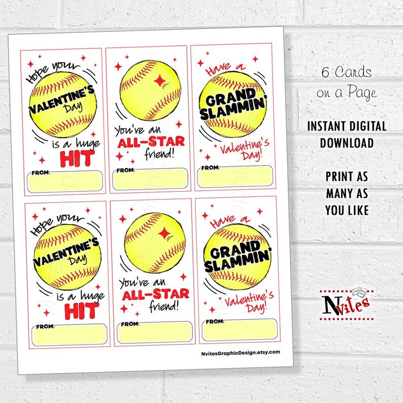 Softball Valentine Tags, Grand Slam Cards, Printable Softball Goodie Bags (digital Download) - Etsy