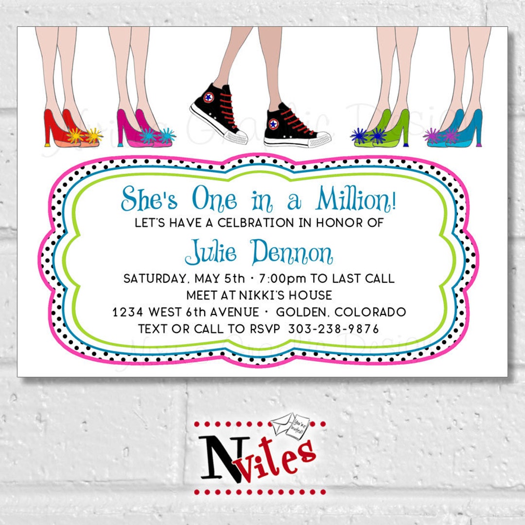 Teen Girl Birthday Invite, Tennis Shoe and Heels, Girl Shopping Trip ...