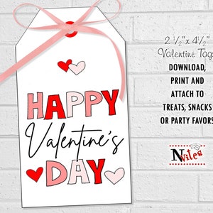 Happy Valentine's Day Printable Tags, Digital Download Card With Hearts ...