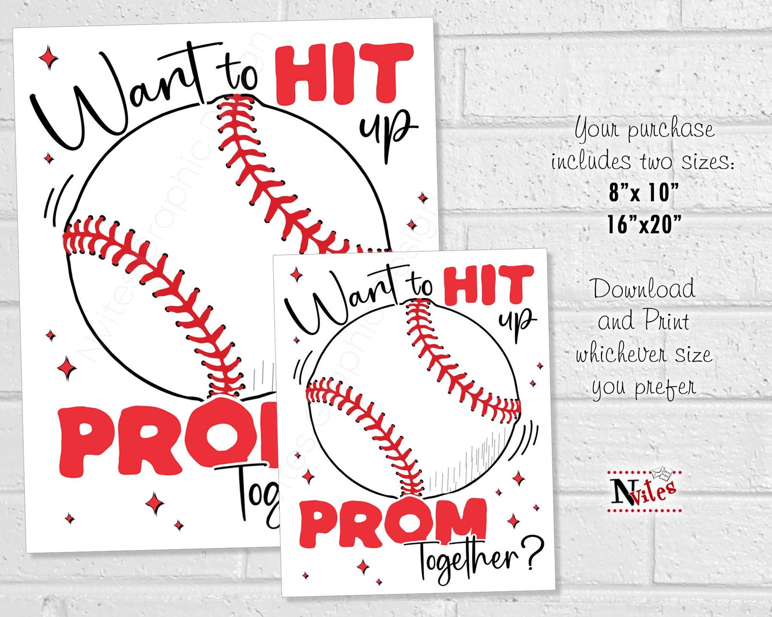 Baseball Prom Proposal Sign, Want to Hit up Prom Together? (digital ...