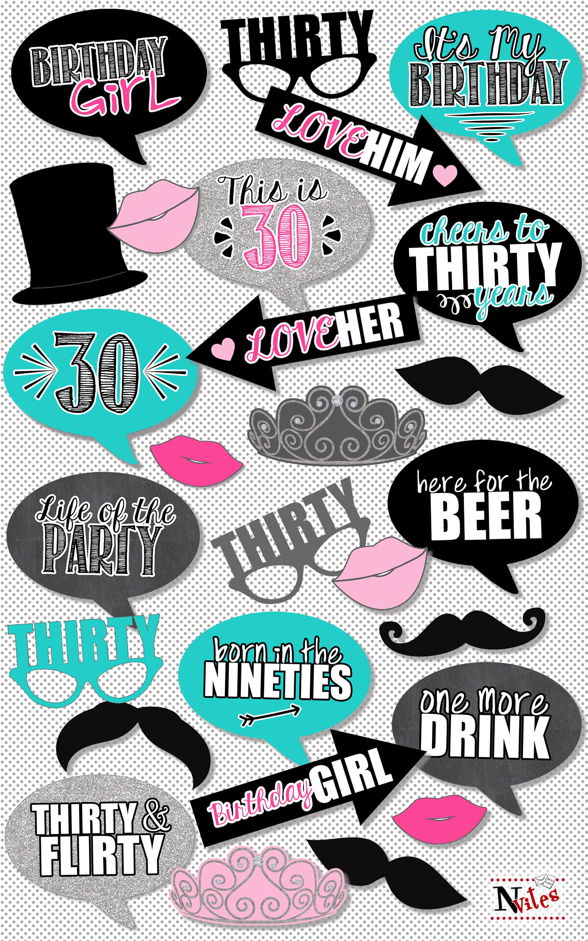 30th Birthday Photo Booth Props Printable 30th Birthday Party - Etsy