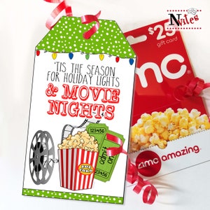 Holiday Movie Gift Card Tags, Christmas Movie Night Gift, Teacher Thank ...