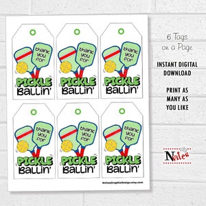 Pickleball Thank You Tags, Printable Pickleball Party Favors and Gift ...