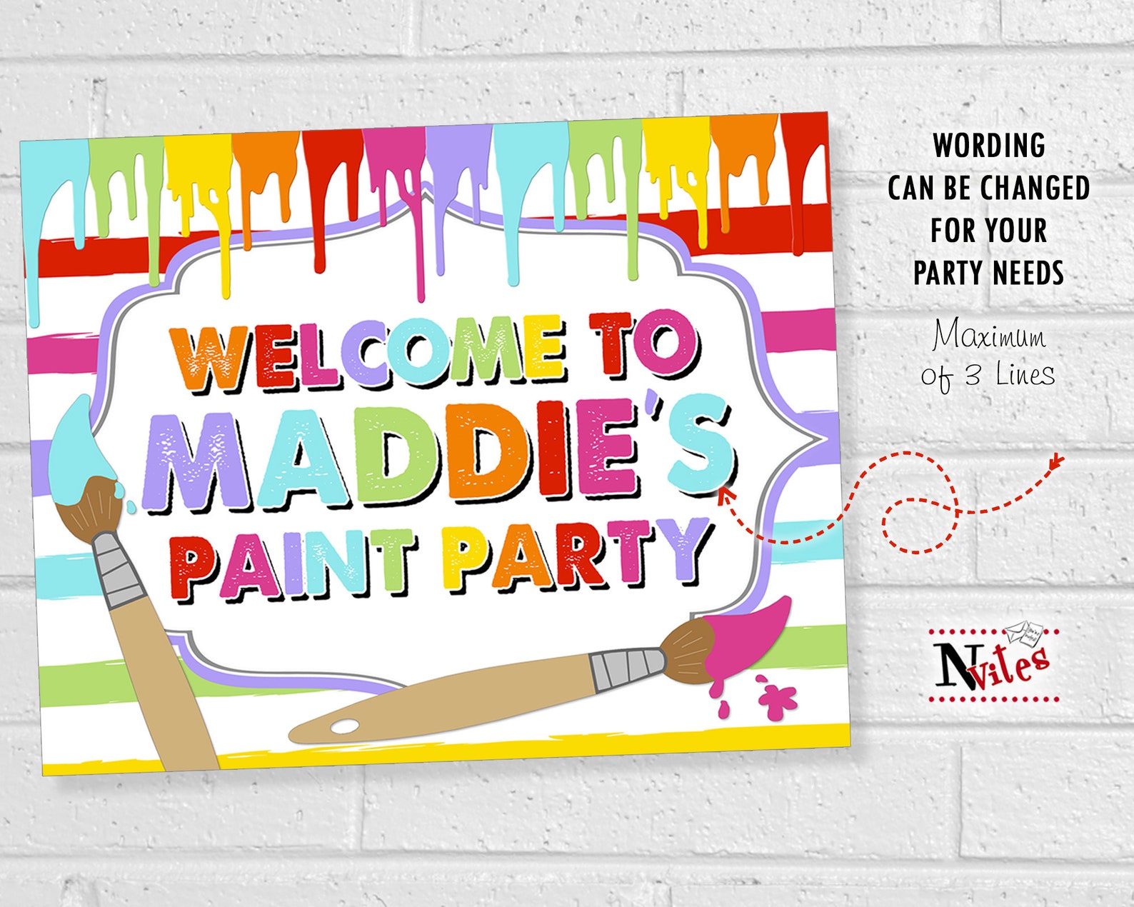 Paint Party Sign, Art Birthday Welcome Sign, Printable Decoration With ...