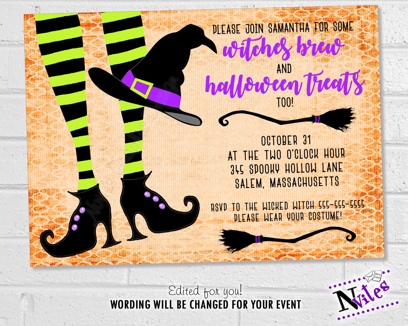 Witch Halloween Party Invitation Wicked Witch Legs and Hat - Etsy