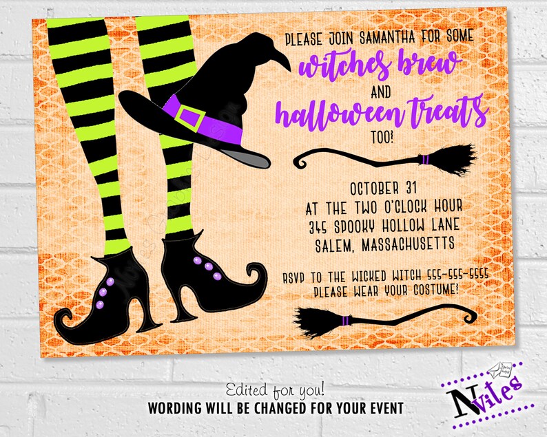 Witch Halloween Party Invitation Wicked Witch Legs and Hat - Etsy