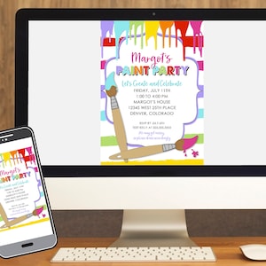 Paint Party Invitation, Kids Art Birthday Party, Paint and Sip With ...