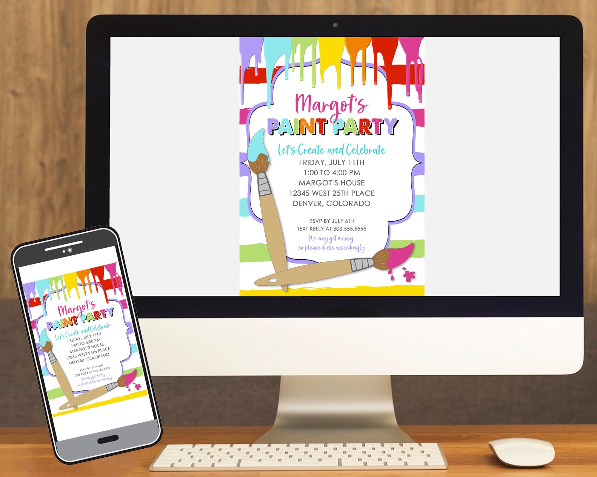 Paint Party Invitation Kids Art Birthday Party Paint and Sip - Etsy