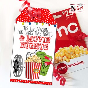 Christmas Movie Night Gift Card Tags: Printable Holiday Lights Design ...
