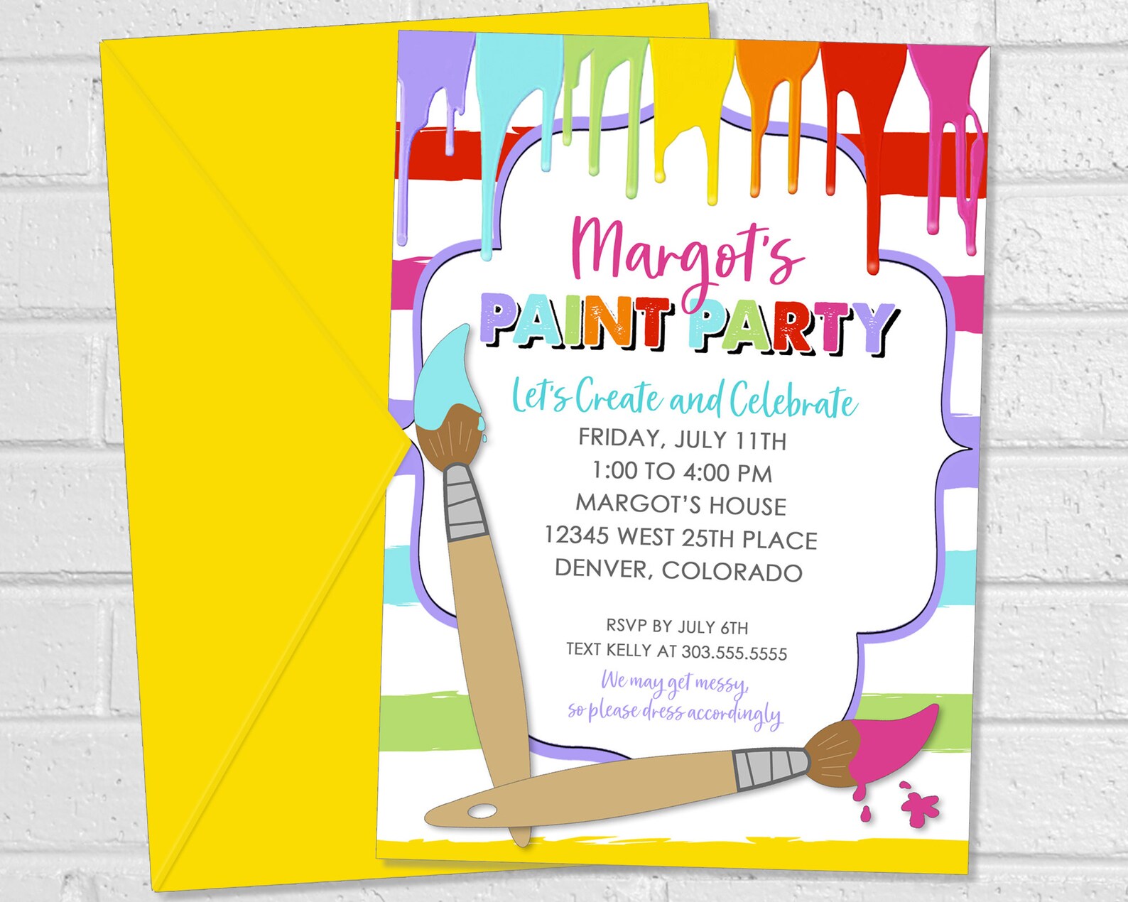 Paint Party Invitation Kids Art Birthday Party Paint and Sip - Etsy