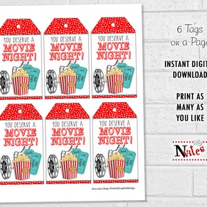 Movie Tags Teacher Gift, Teacher Appreciation Gift Cards, Printable ...