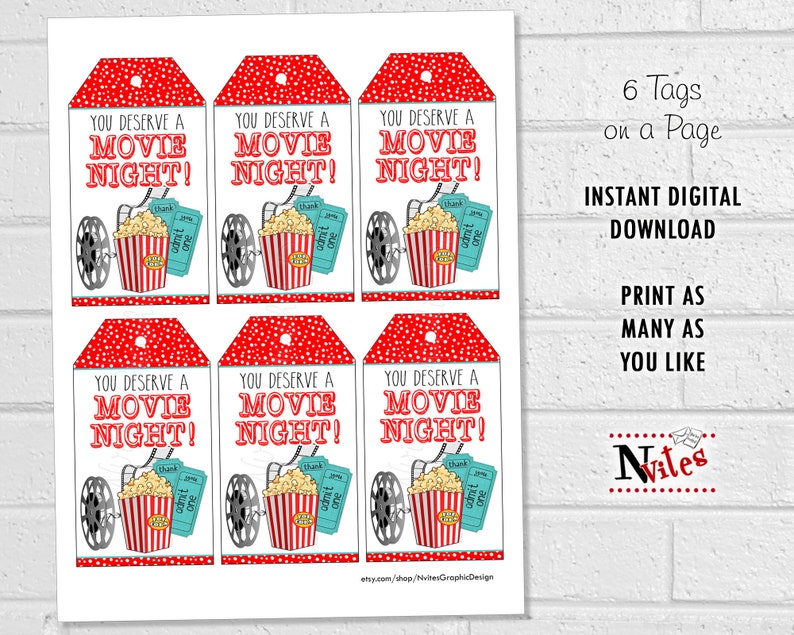 Movie Night Gift Tags, Teacher Appreciation Basket, Employee Thank You ...