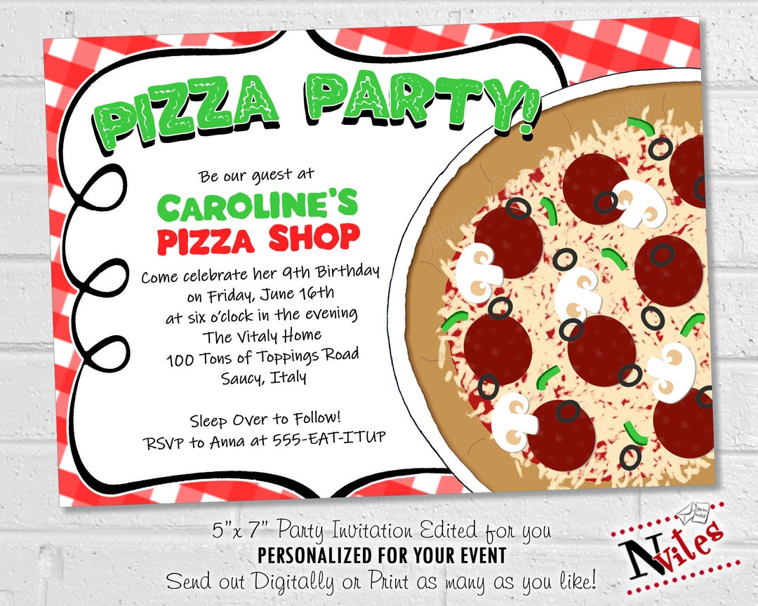 Pizza Party Invitation, Pizza & Pajama Party Birthday, Italian Dinner ...