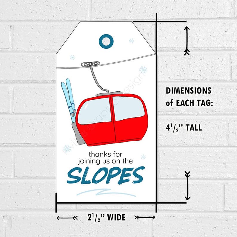 Ski Gift Tags, Printable Mountain Gondola Design, Party Goodie Bags ...