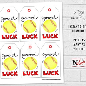 Softball Good Luck Tags, Softball Team Treats and Snacks, Printable ...