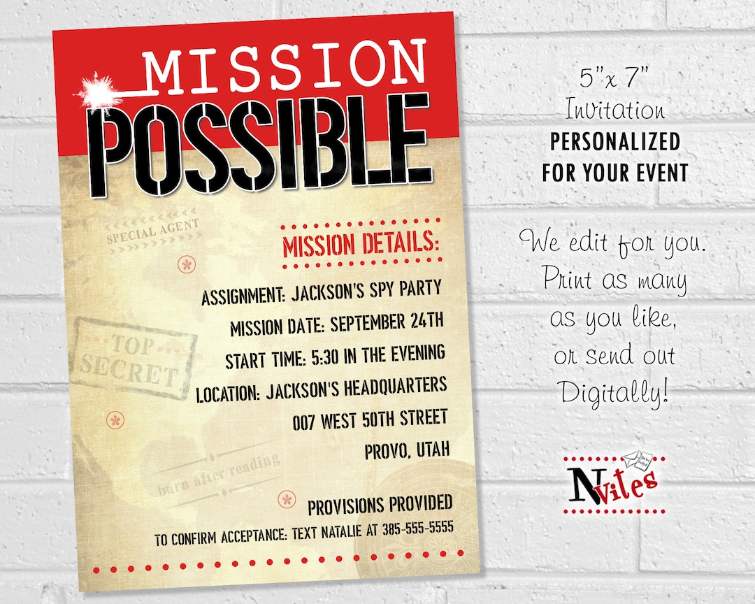 Mission Possible Spy Birthday Party, Escape Room Party Invitation ...