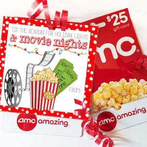 Holiday Movie Gift Card Tags, Movie Night Gift, Teacher Movie Gift ...