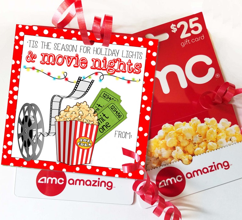 Holiday Movie Gift Card Tags Movie Night Gift Teacher Movie - Etsy