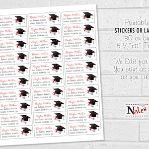 Graduation Return Address Labels, Printable 2025 Custom Graduation Cap ...