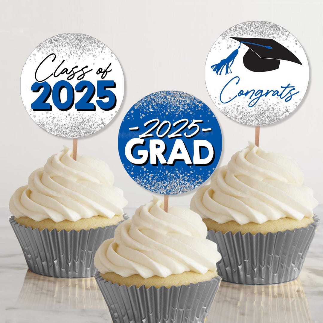 Graduation Cupcake Toppers 2025, Round Graduation Treat Stickers or ...