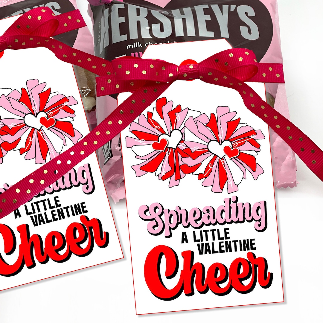 Spreading a Little Valentine Cheer Tags, Cheerleading Team Treat Labels ...