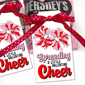 Spreading a Little Valentine Cheer Tags, Cheerleading Team Treat Labels ...