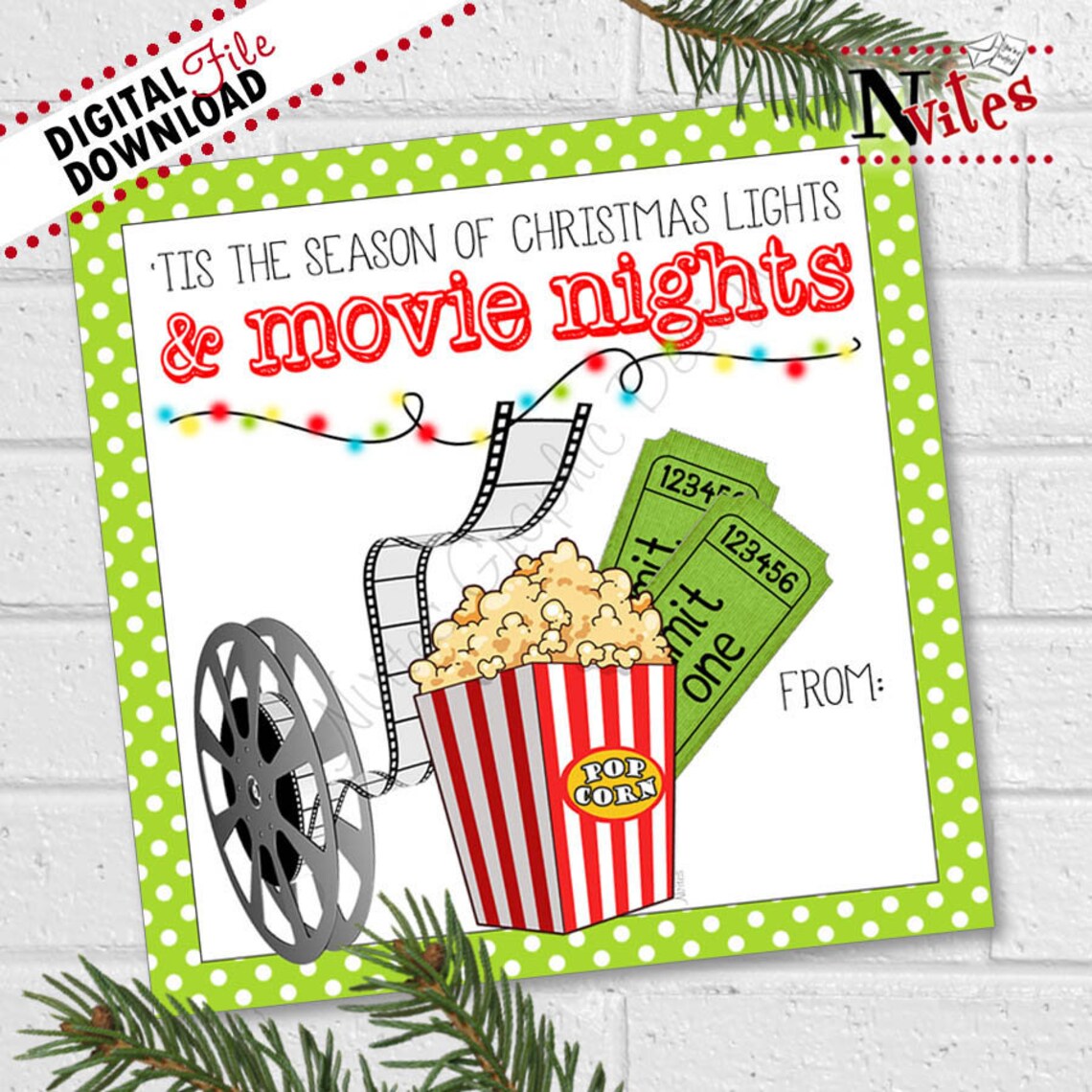 Christmas Movie Night Gift Card Tags (digital Download) - Etsy