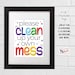 Clean up Your Mess Printable Wall Art, Playroom and Classroom Decor ...