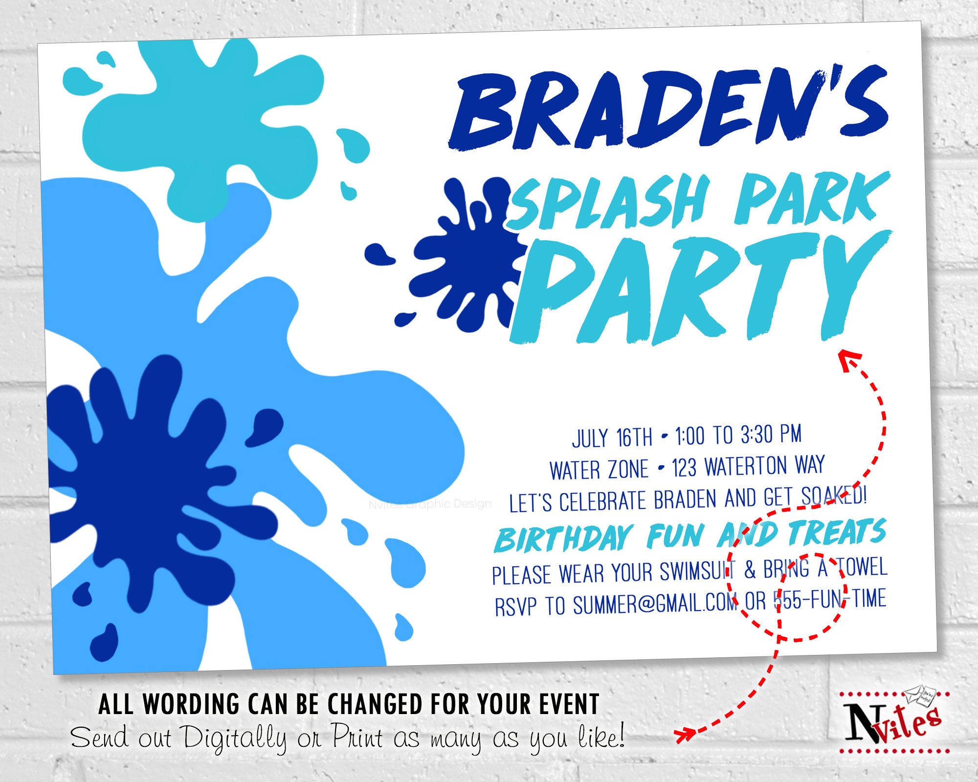 Water Fight Birthday Party Invitation, Printable Water Gun and Balloon ...