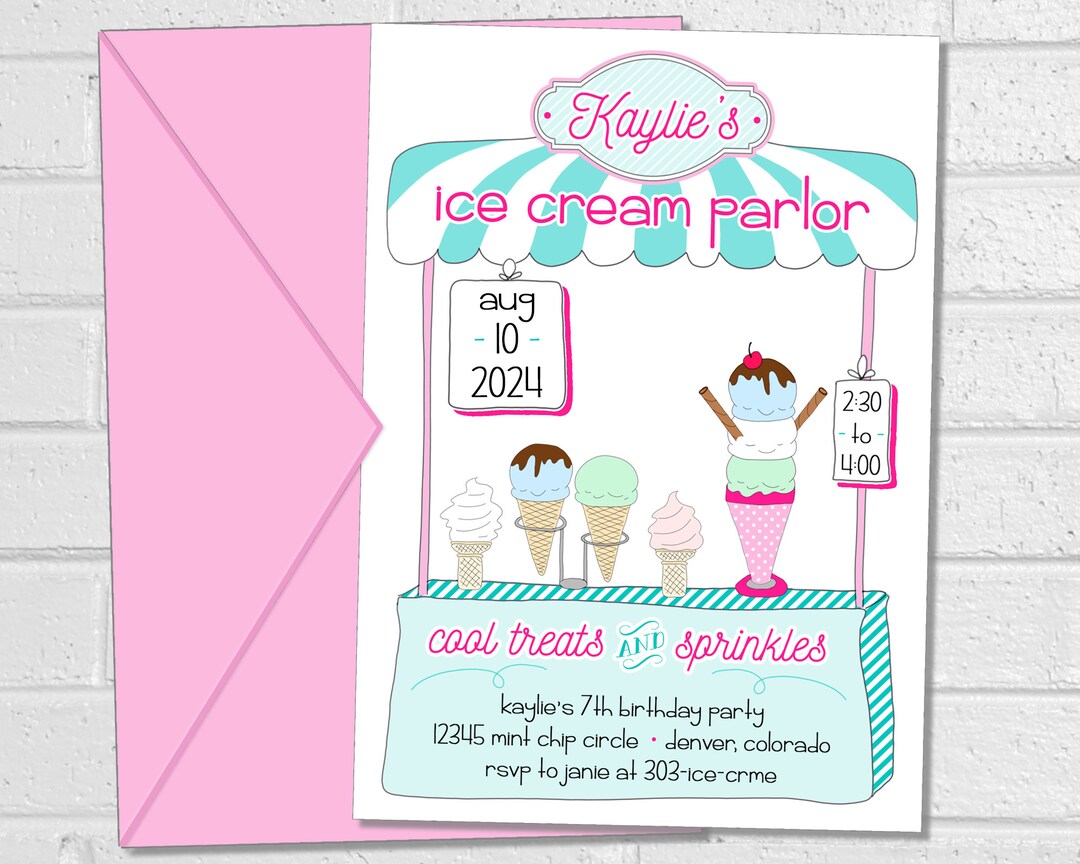 Ice Cream Parlor Birthday Party Invitation, School's Out for the Summer ...
