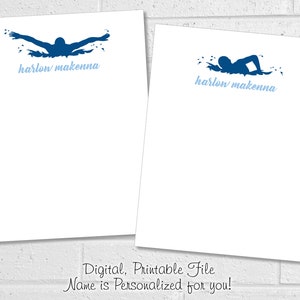 Swim Thank You Notes, Swimmer Stationery, Swim Team Gift, Personalized ...