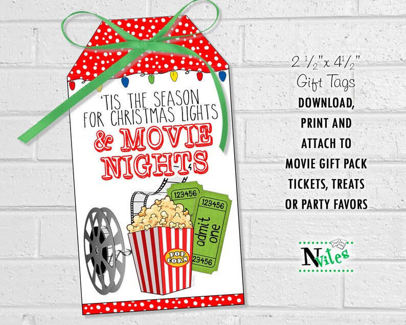 Christmas Movie Night Gift Card Tags: Printable Holiday Lights Design ...