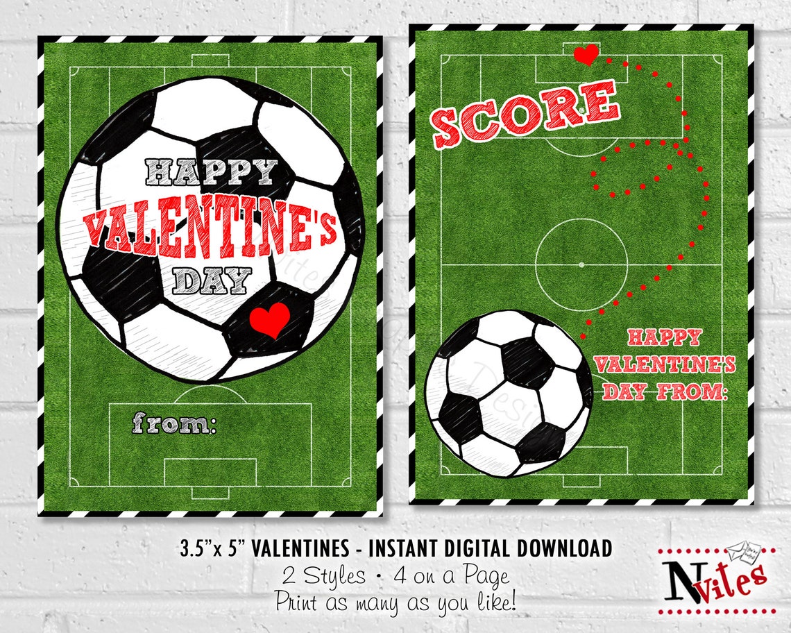 Soccer Valentine Cards Printable Kids Classroom Valentines - Etsy
