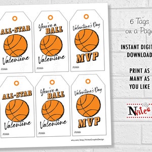Basketball Valentine Tags, You're a Ball and MVP Valentine Cards ...