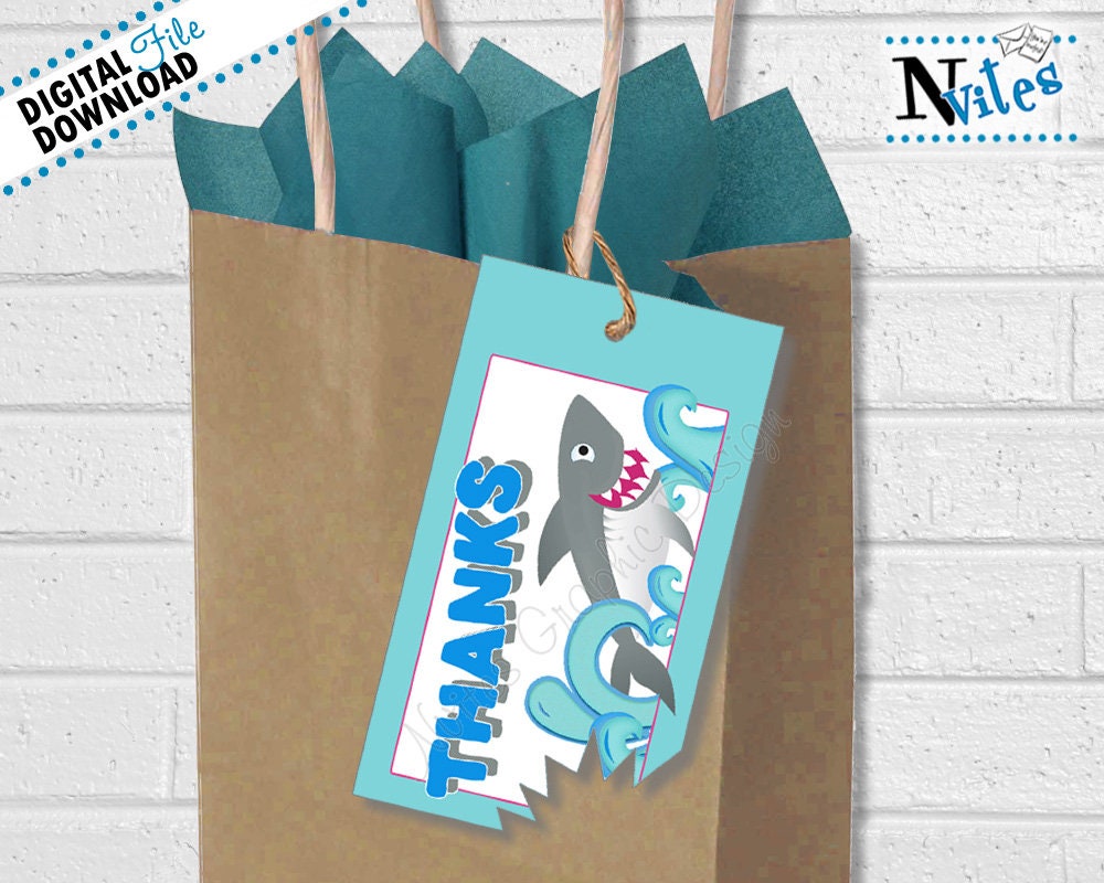 Shark Birthday Party Favor Tags Shark Bite Thank You Tags - Etsy