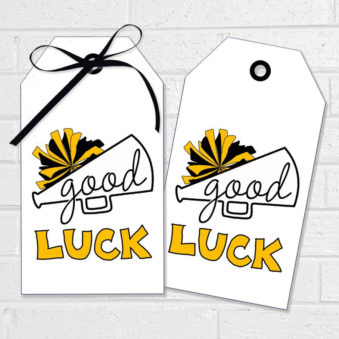 Cheer Good Luck Tags, Cheerleading Team Treat Labels, Printable Yellow ...